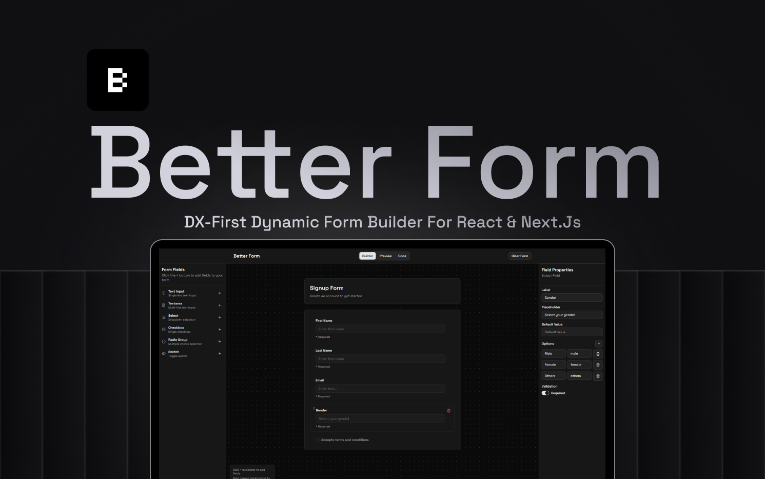 Better Form - DX-First Dynamic Form Builder for React & Next.js